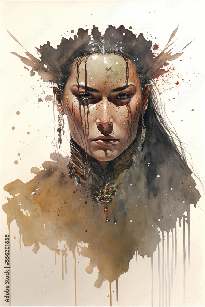 Ink splatter portrait of a beautiful woman; (GENERATIVE AI, FICTIONAL ...