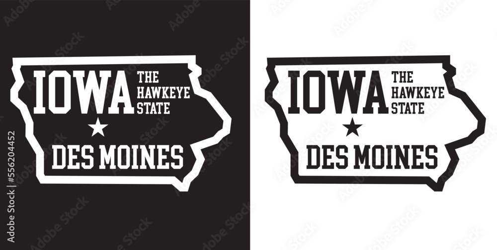 Iowa the hawkeye state desmoines with iowa state map bundle of US ...