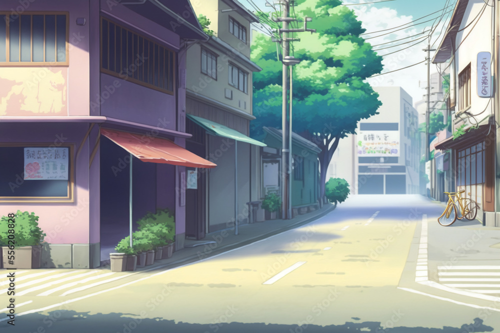 Vacant Street, Anime Background Art, Scenery, Illustration, Generative ...
