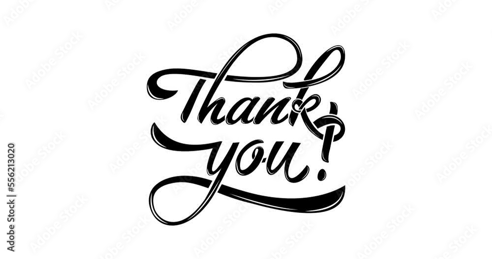 Thank you animation. Handwriting Animated in black color with ink drops ...