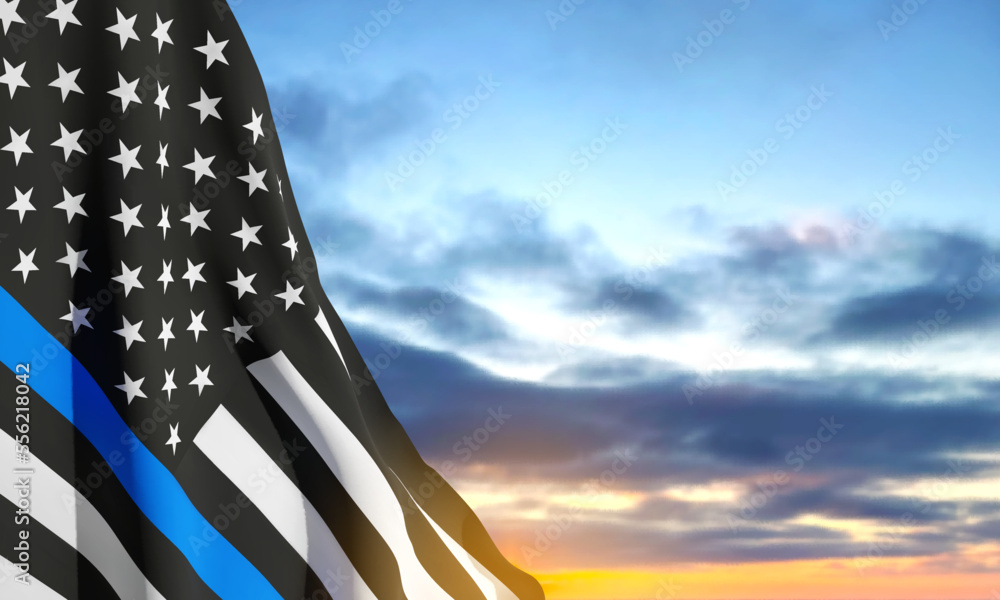Thin Blue Line. American flag with police blue line on a background of ...