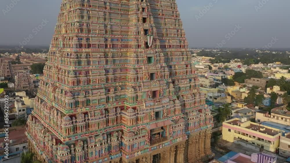 Srirangam ancient temple gopurna architecture details India, aerial ...