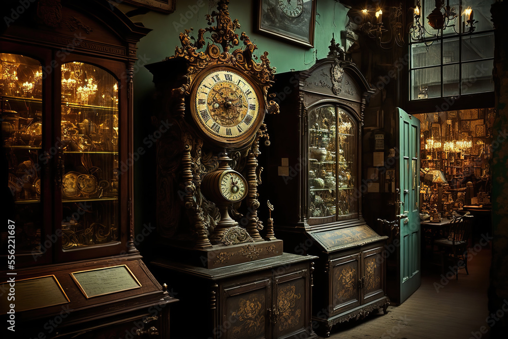 Generative AI : a Victorian era antique clock shop in London Stock ...