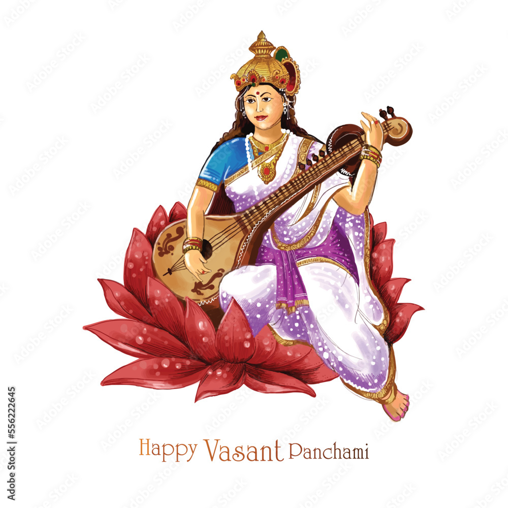 Vasant panchami on indian god saraswati maa religious card design Stock ...