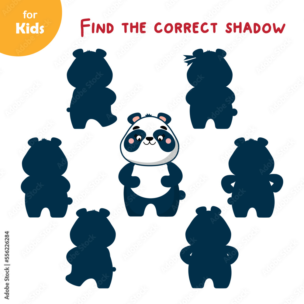 Mini game for kids, find the correct shadow. Cute panda. Preschool ...
