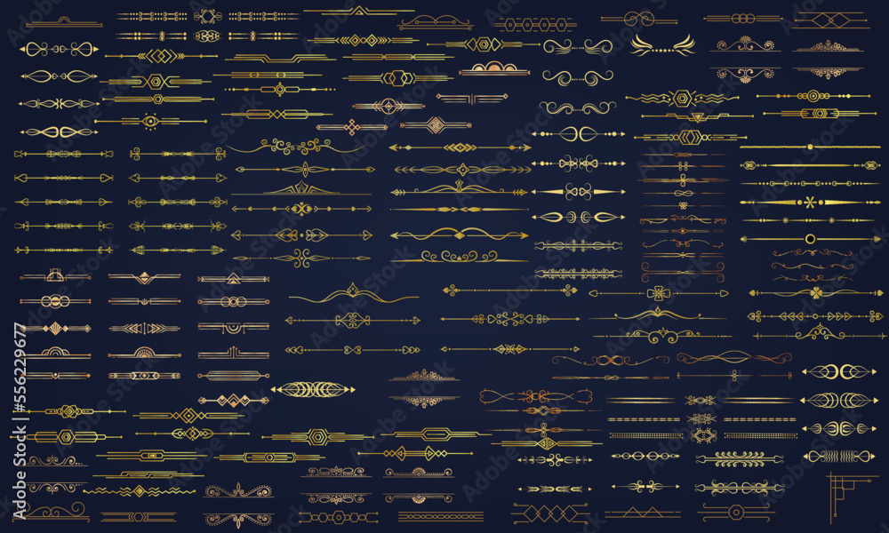 Retro Golden decorative dividers set Illustration, Luxury golden and ...