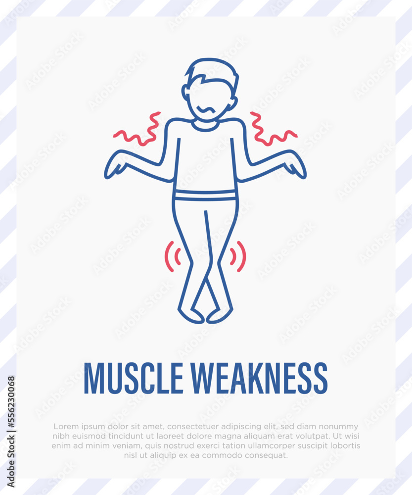 Muscle weakness thin line icon. Man can´t control his body. Long covid ...