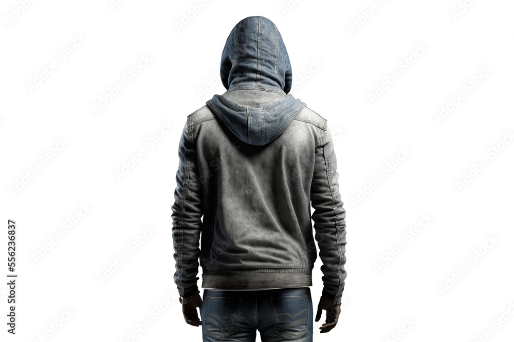 man in denim jacket on isolated white background. back view. Generated ...