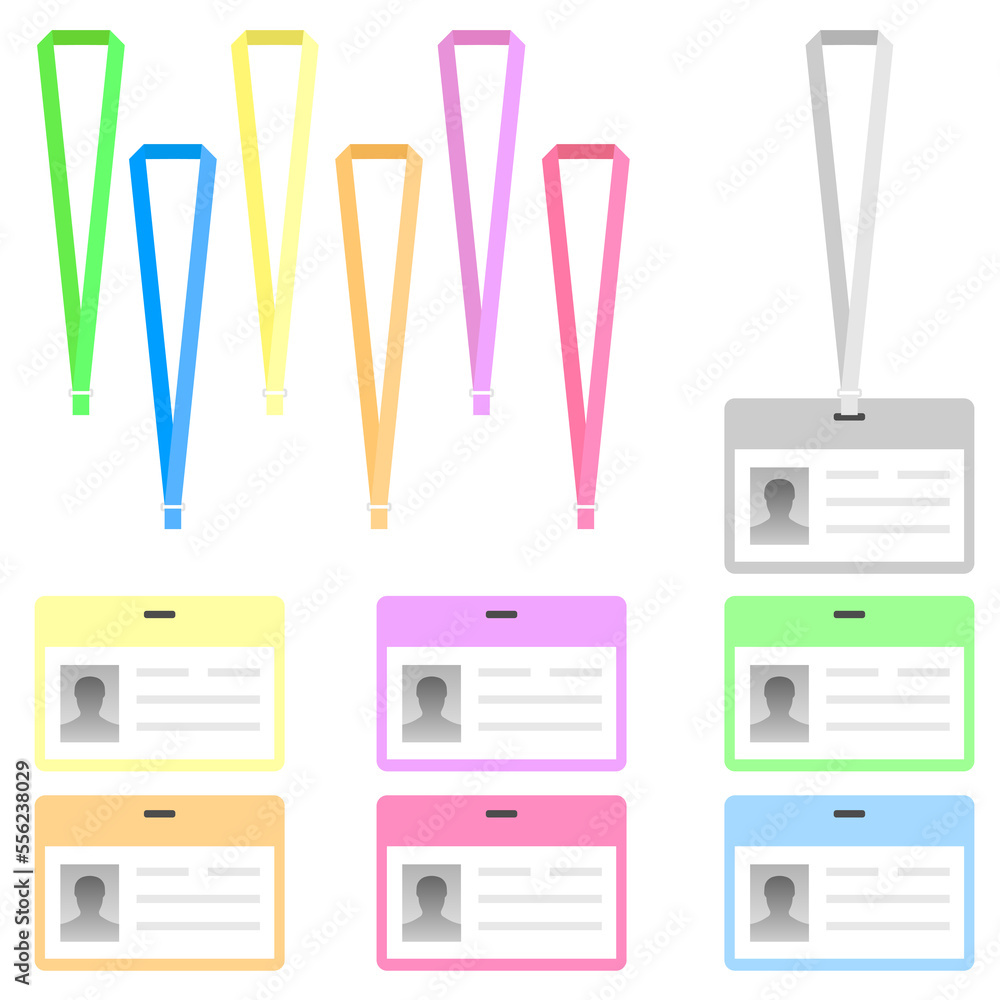 Name tag holder, lanyard badge set with icons. design template of id ...