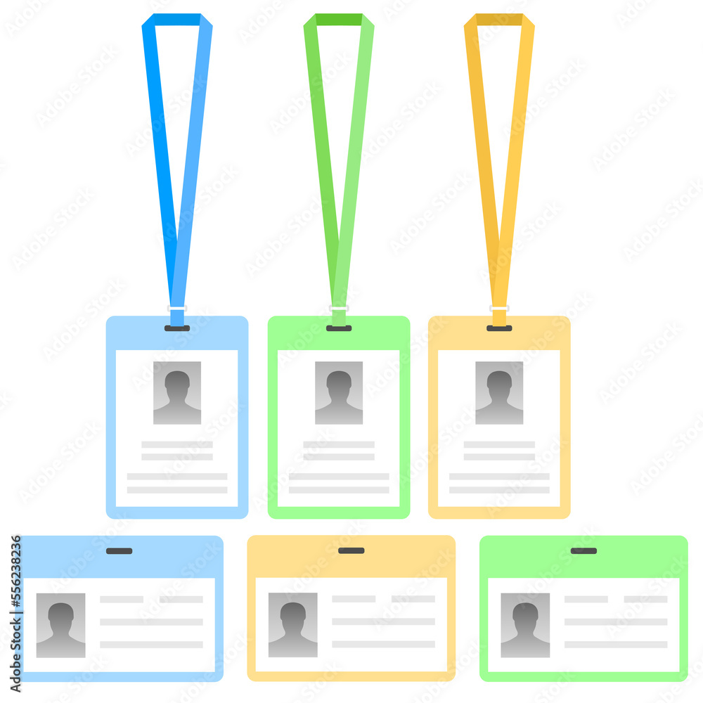 Name tag holder, lanyard badge set with icons. design template of id ...