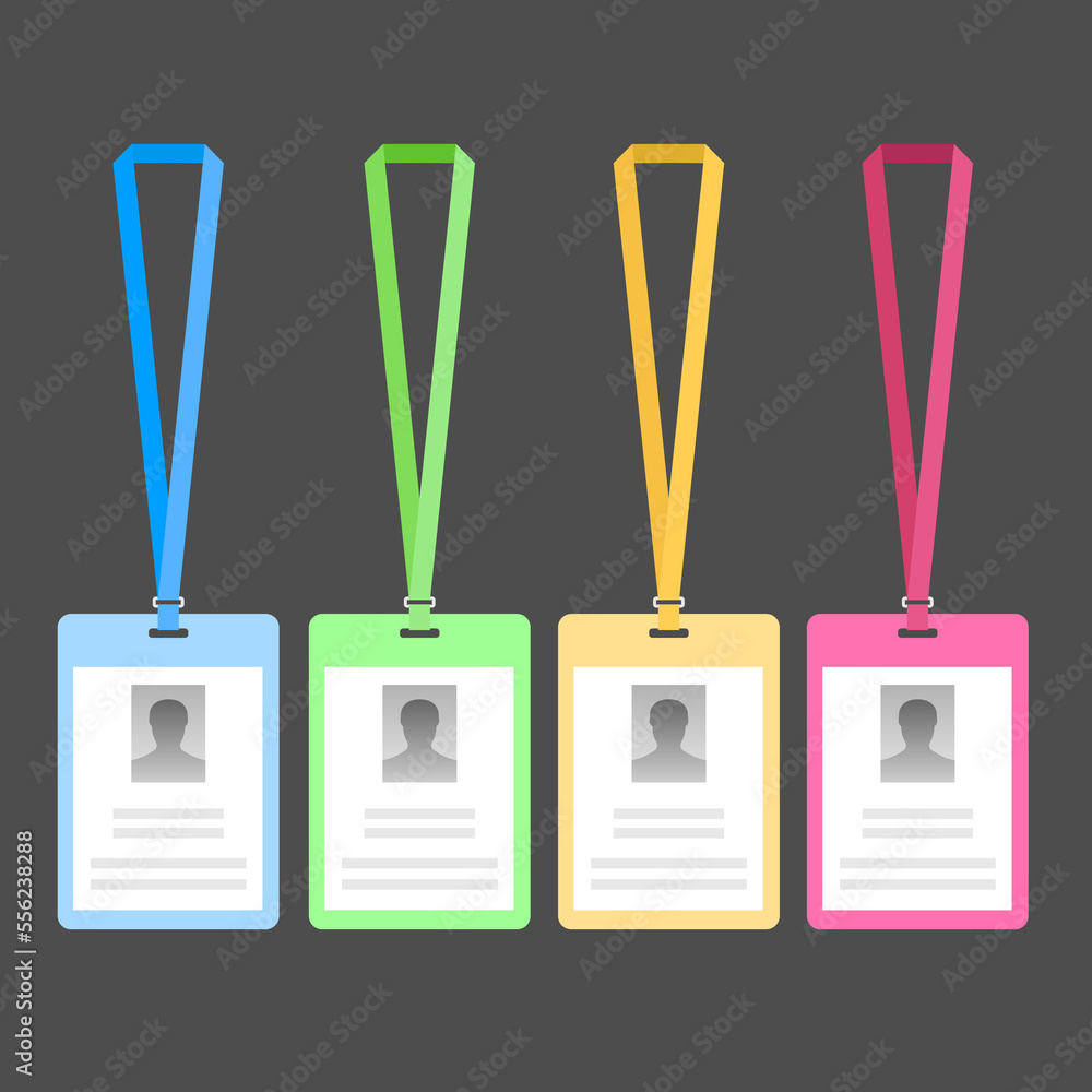 Name tag holder, lanyard badge set with icons. design template of id ...