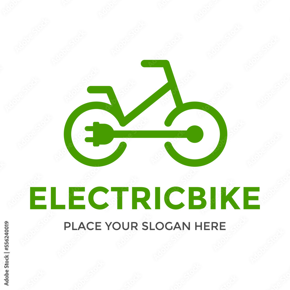 Electric bike vector logo template. This design use plug symbol ...