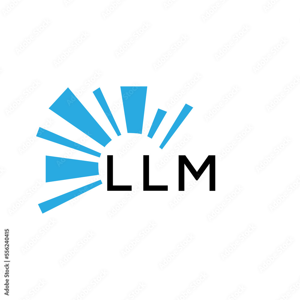 LLM letter logo. LLM blue image on white background and black letter. LLM technology Monogram ...