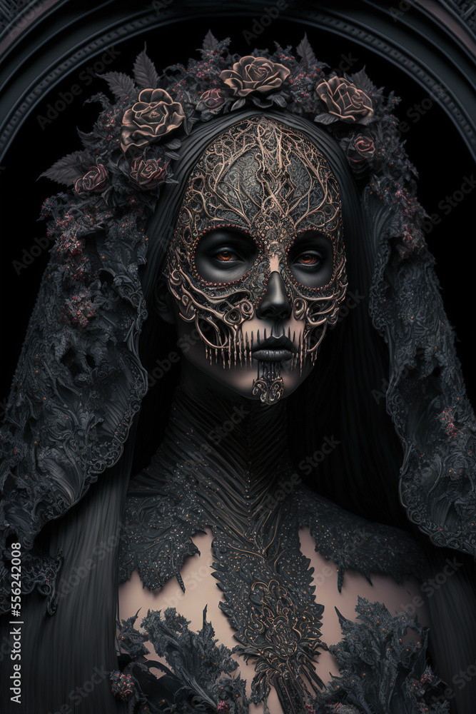 dead bride in black, ghost, santa muerte, zombie, witch, art ...