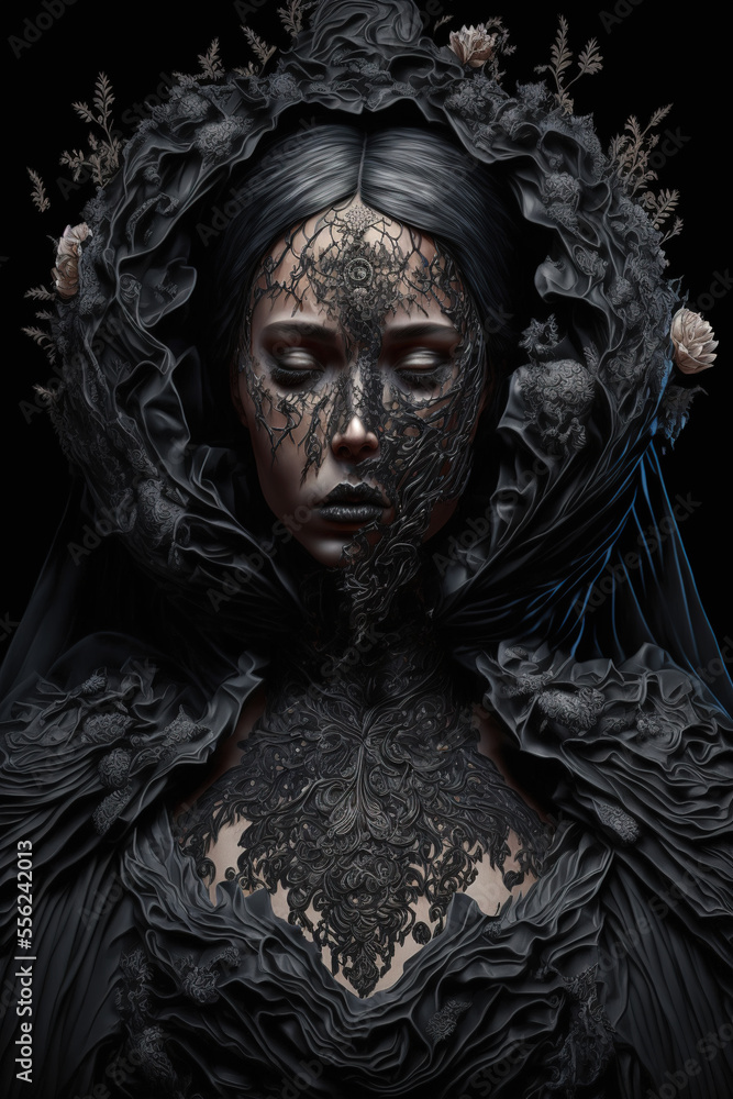dead bride in black, ghost, santa muerte, zombie, witch, art ...