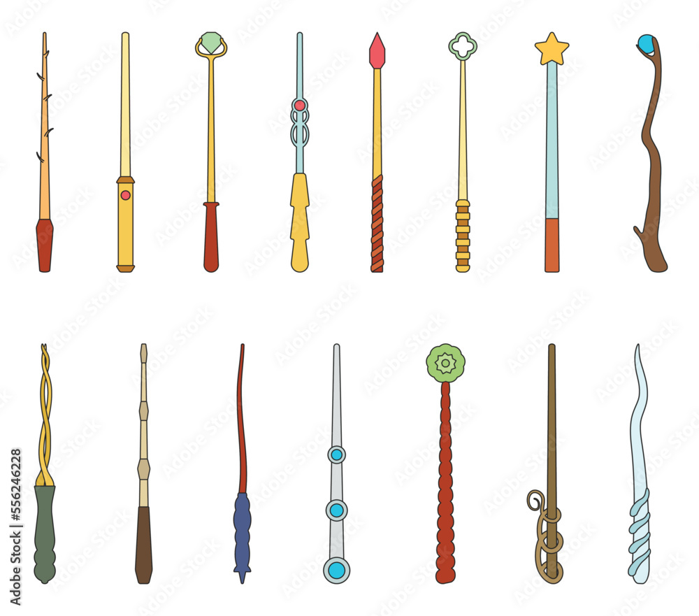 Magic wand isolated color set icon. Color vector set icon wizard stick ...