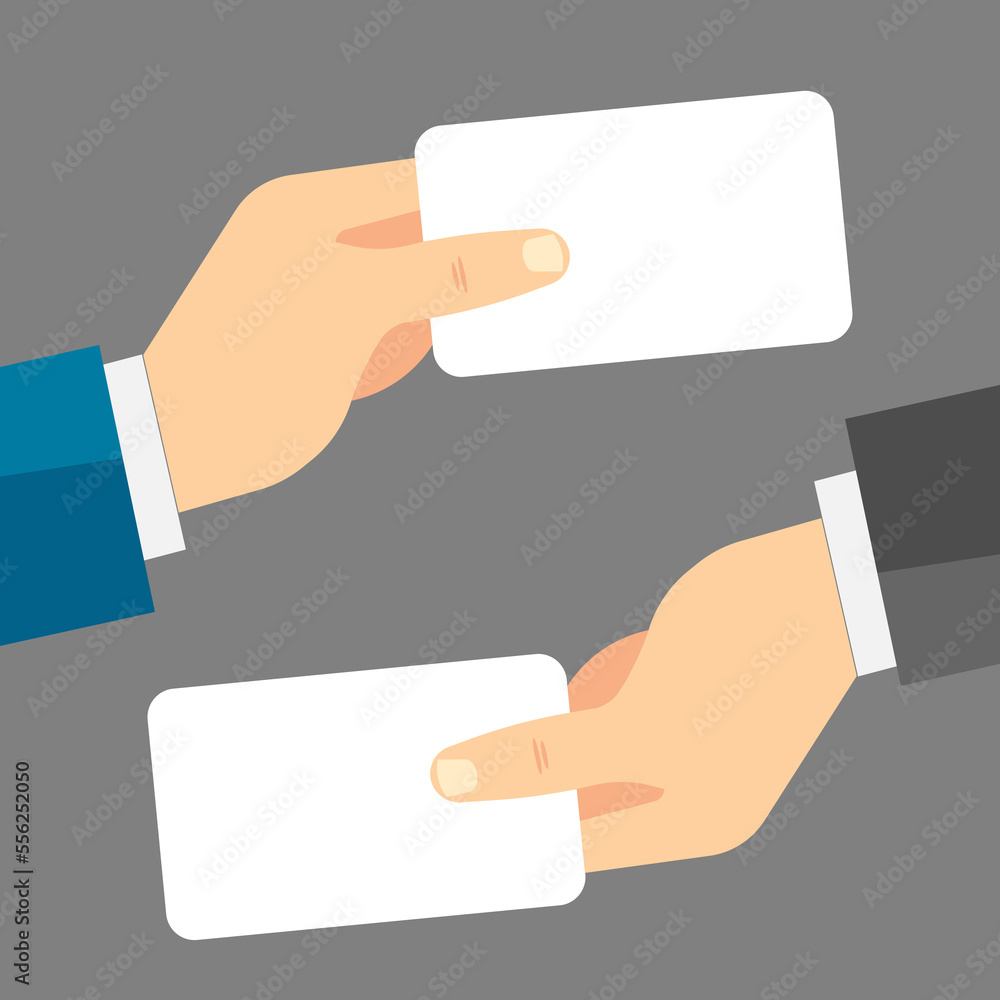 Hand business card icon flat web sign symbol logo label set.Two men's ...