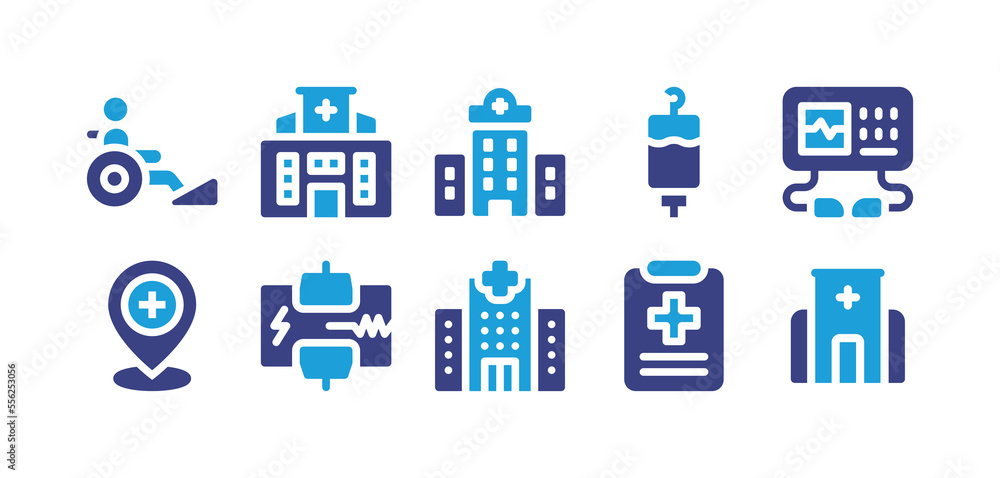 Hospital icon set. Vector illustration. Containing ramp, hospital ...