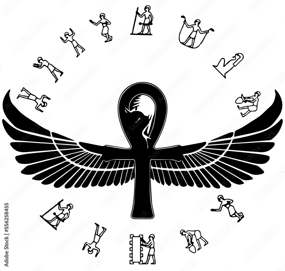 Egyptian hieroglyphs design with Egyptian cross Stock Illustration ...