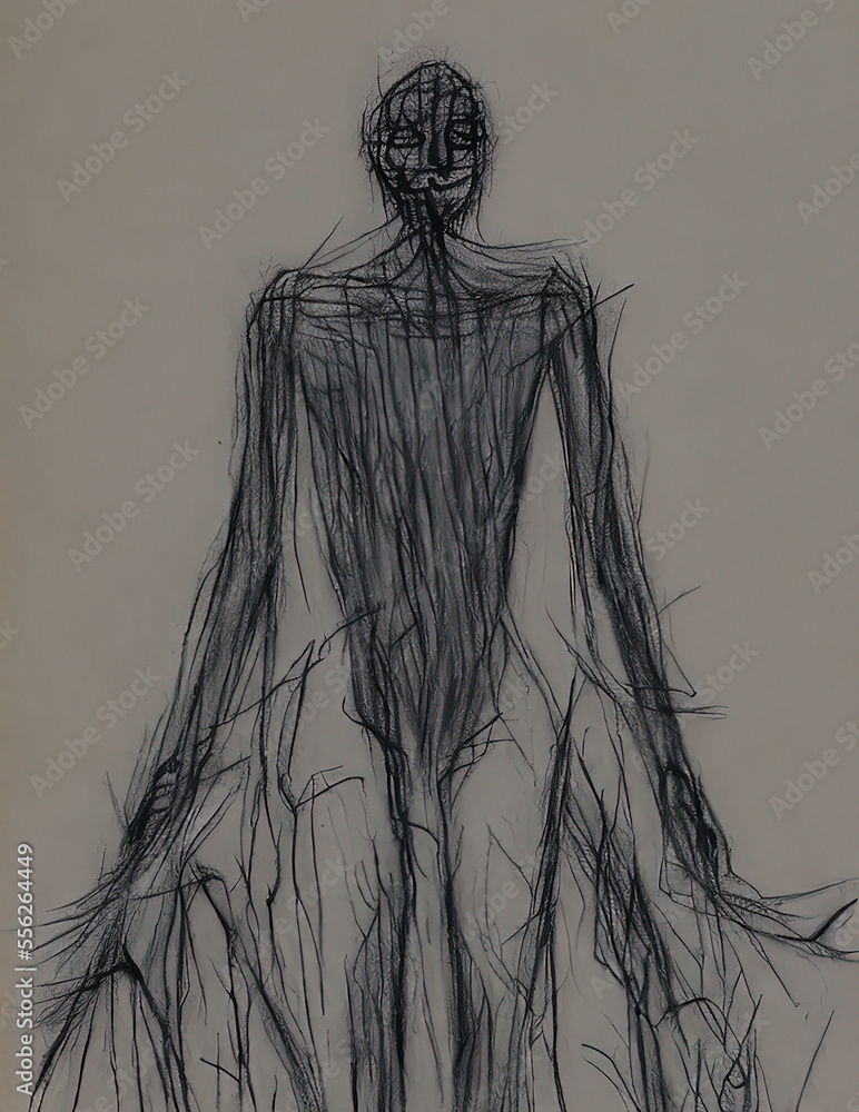 Tall Dark Figure Sketch, Shadow Figure Sketch created with Generative ...