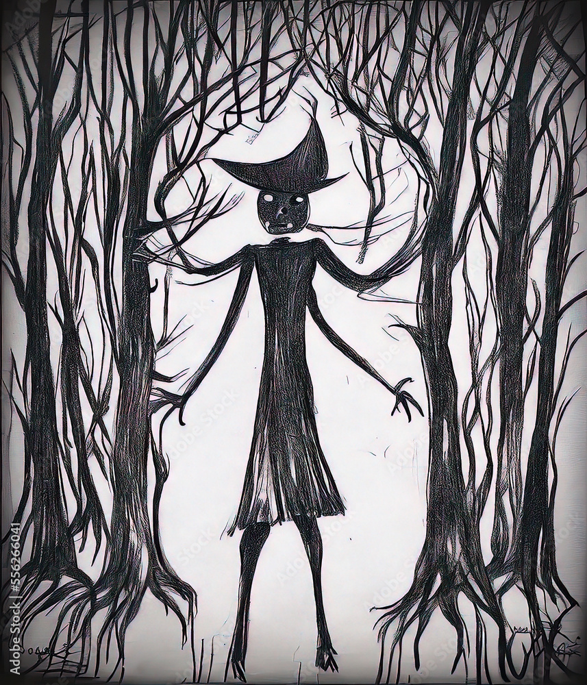 Tall Dark Figure Sketch, Shadow Figure Sketch created with Generative ...