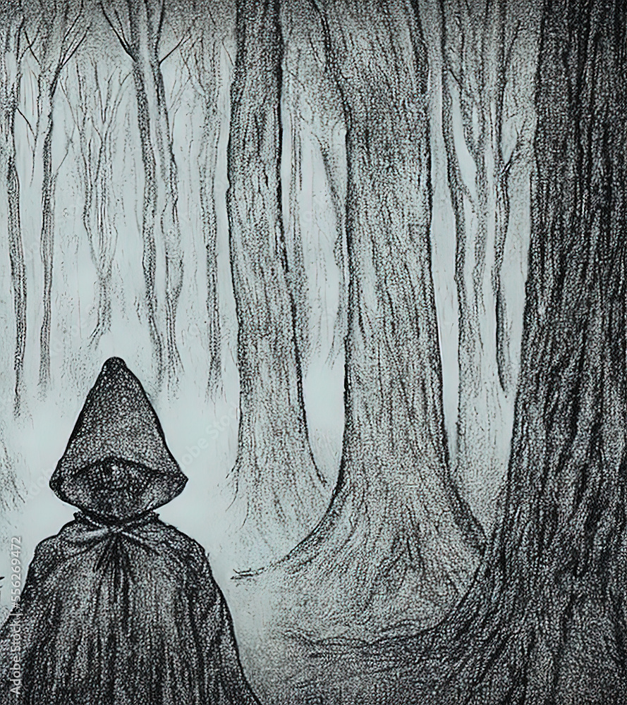 Witch in the Forest Sketch created with Generative AI Technology Stock ...