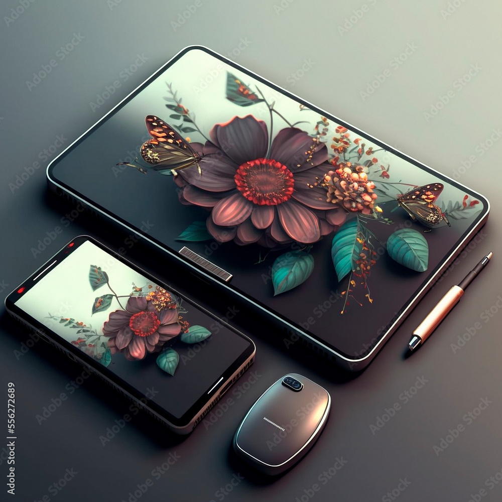 nature breaks out of the phone, tablet, laptop. Design, graphics. Image ...