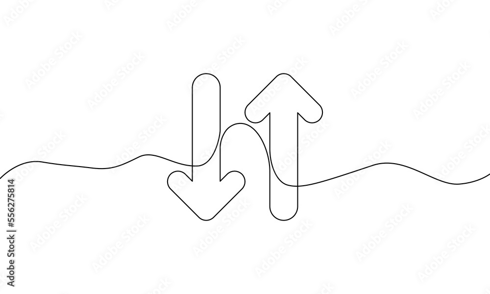 Continuous line drawing of arrow. Arrow pointing up and down. Business ...