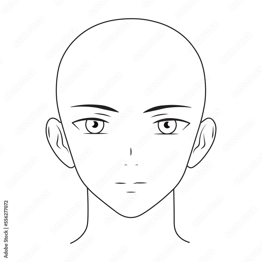 Hairless manga style human head, base for character design, anime face ...