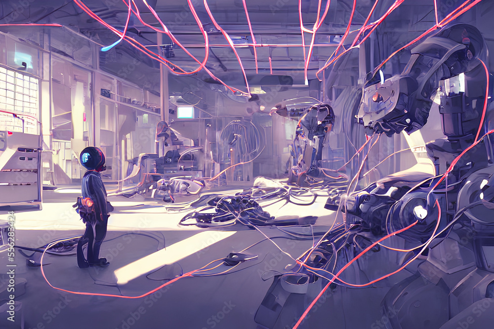 Technologies in the laboratory background cartoon image made by AI ...