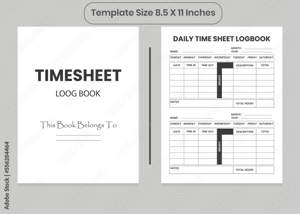 Timesheet Logbook And KDP Interior Stock Vector | Adobe Stock