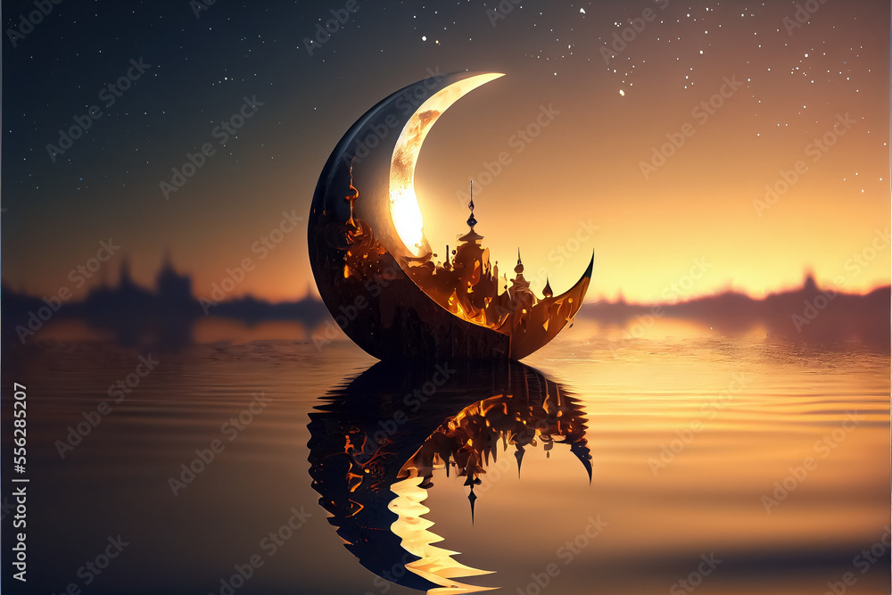 Illustration of a Golden crescent at dark background Pattern. AI Stock ...