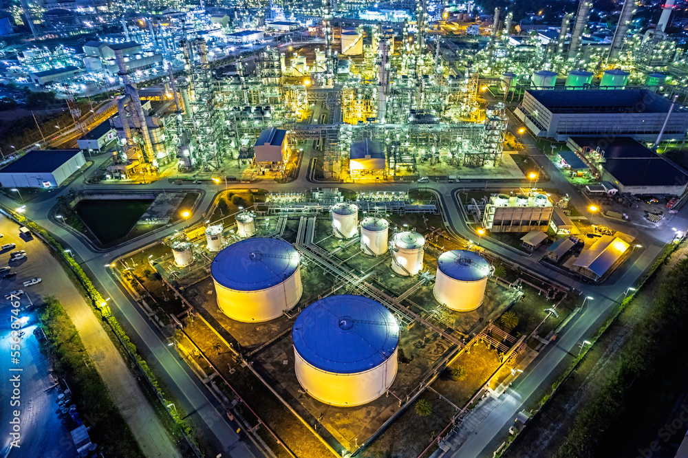 Oil refinery plant from industry zone, Aerial view oil and gas ...