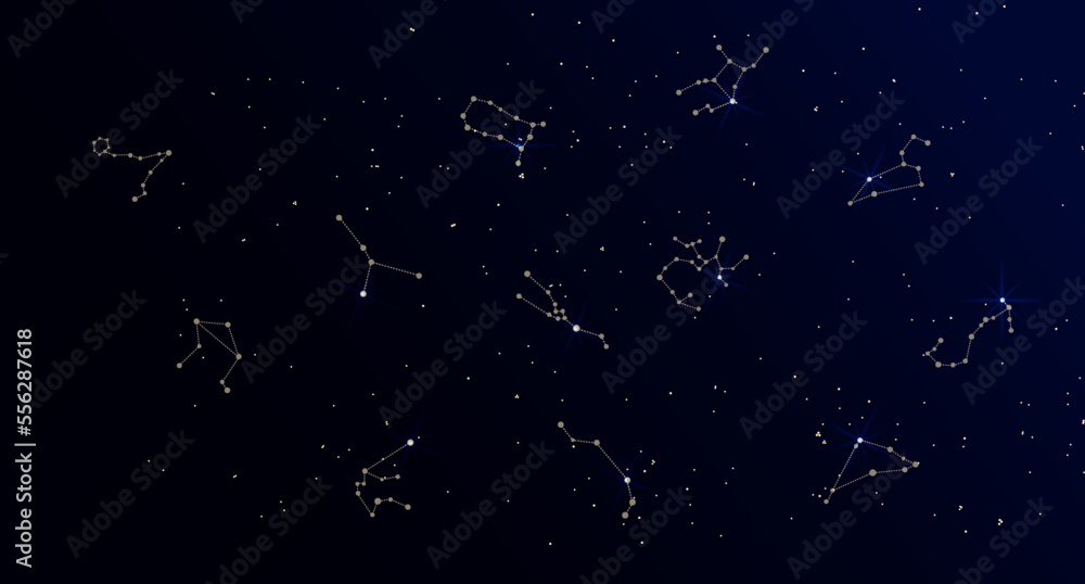Constellation map, mystical cosmic sky with constellations and stars ...