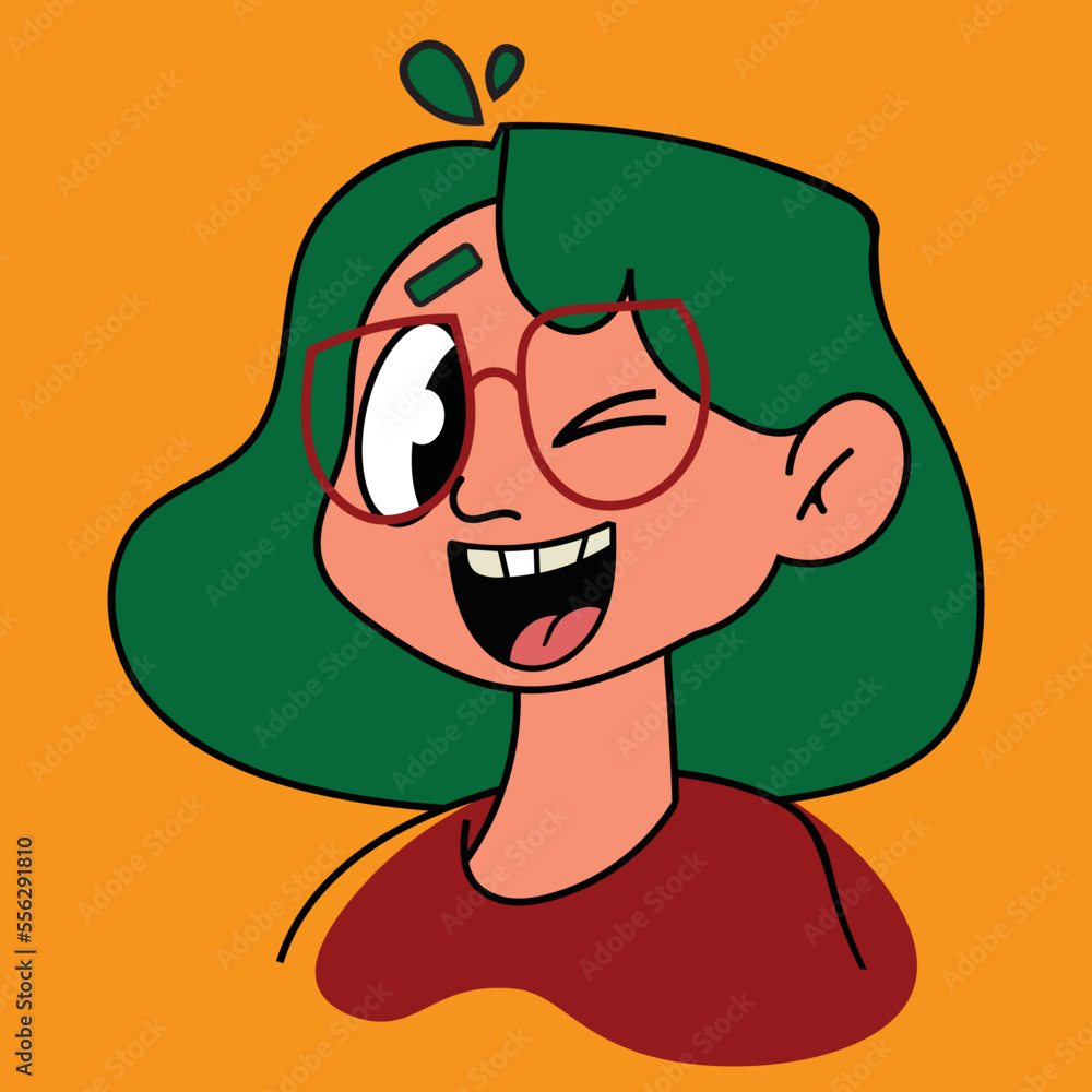 cartoon nerd girl character, winking woman, vector illustration Stock ...