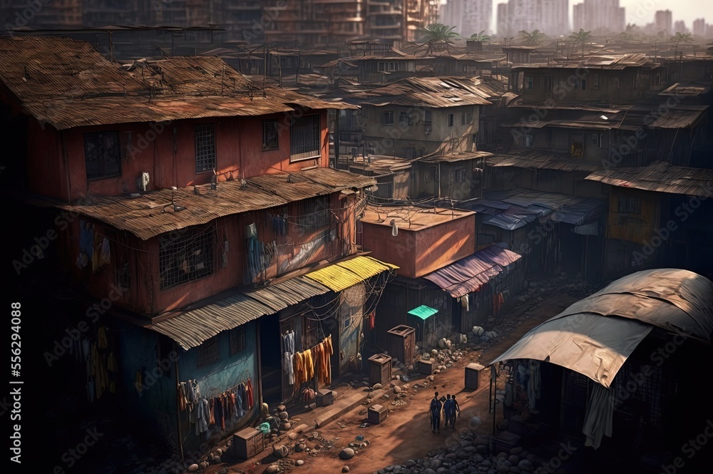 illustration of Slum landscape, inspired from Dharavi slum in Mumbai ...