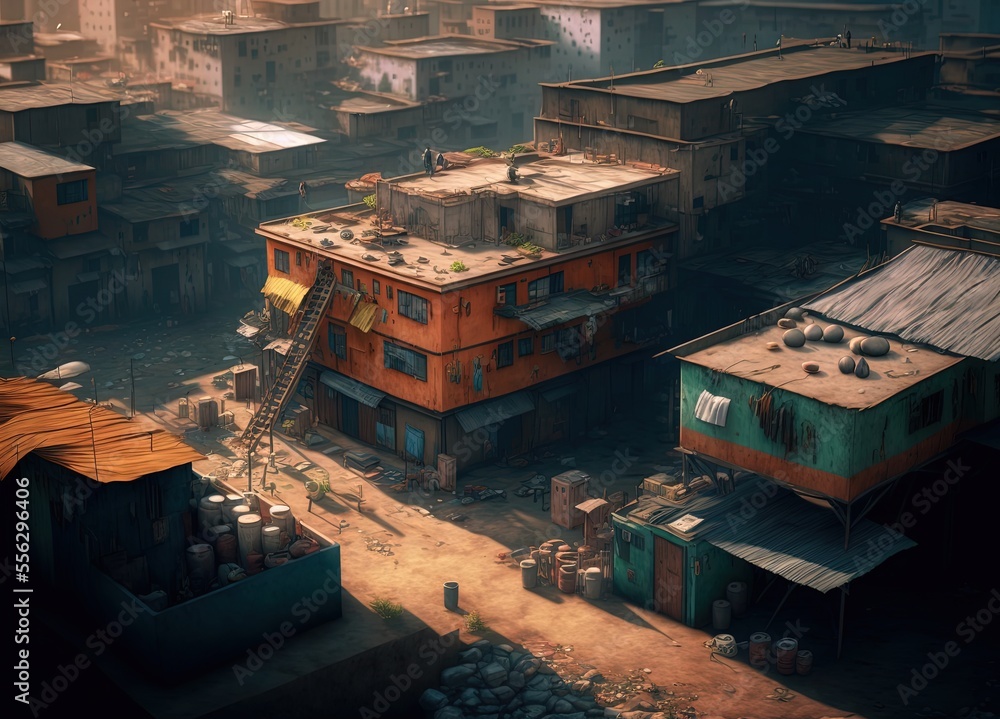 illustration of Slum landscape, inspired from Dharavi slum in Mumbai ...