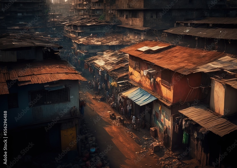 illustration of Slum landscape, inspired from Dharavi slum in Mumbai ...