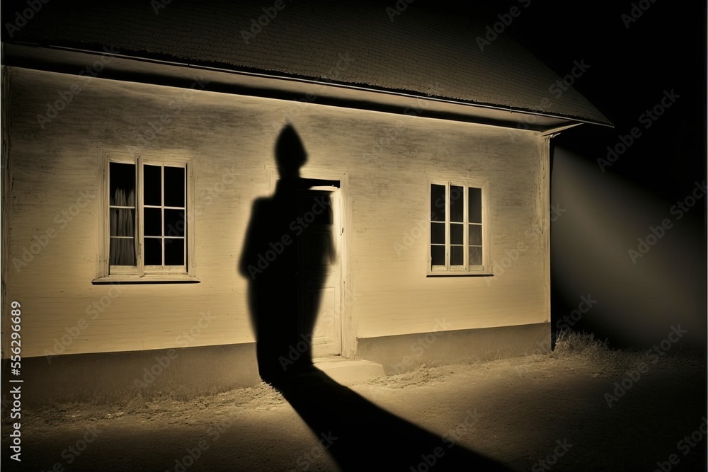 Creepy abandoned haunted house with evil demonic shadow man apparition ...