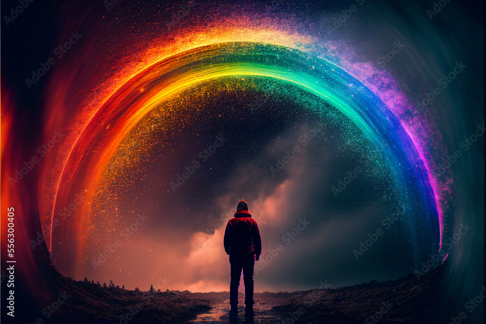 person standing in front of a rainbow, representing hope and the ...