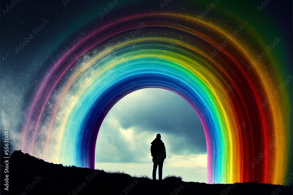 person standing in front of a rainbow, representing hope and the ...