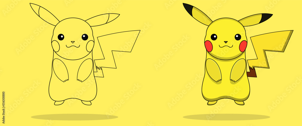 Vecteur Stock Pikachu vector art, Pikachu Coloring Page for Kids.yellow ...