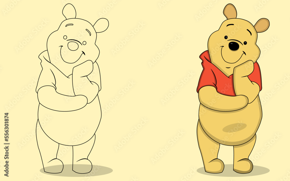 Winnie the Pooh,Pooh Bear vector illustration,with outline. Stock ...