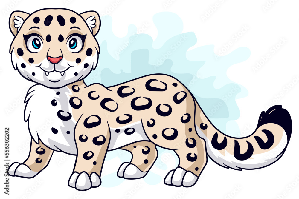 Cartoon funny snow leopard cartoon isolated on white background Stock ...