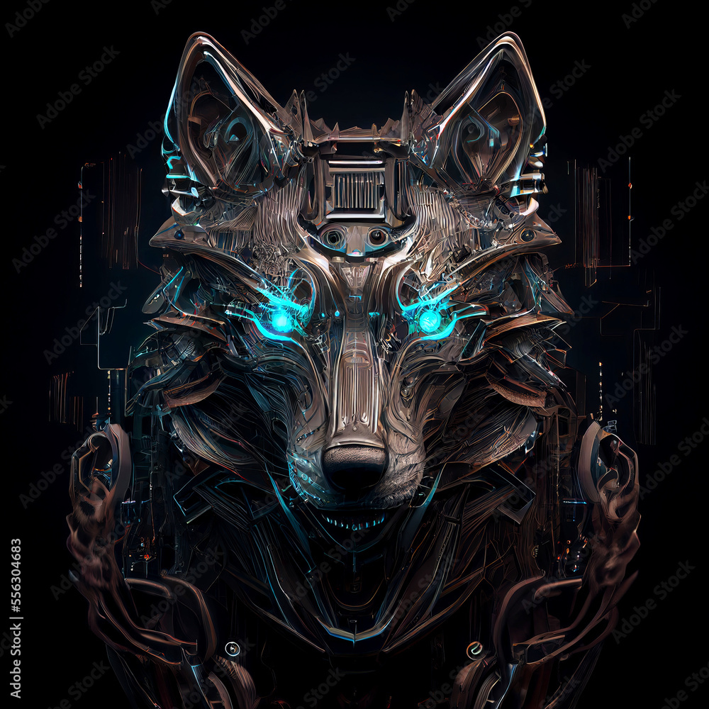 Stylized cyber wolf. sketch art for artist creativity and inspiration ...
