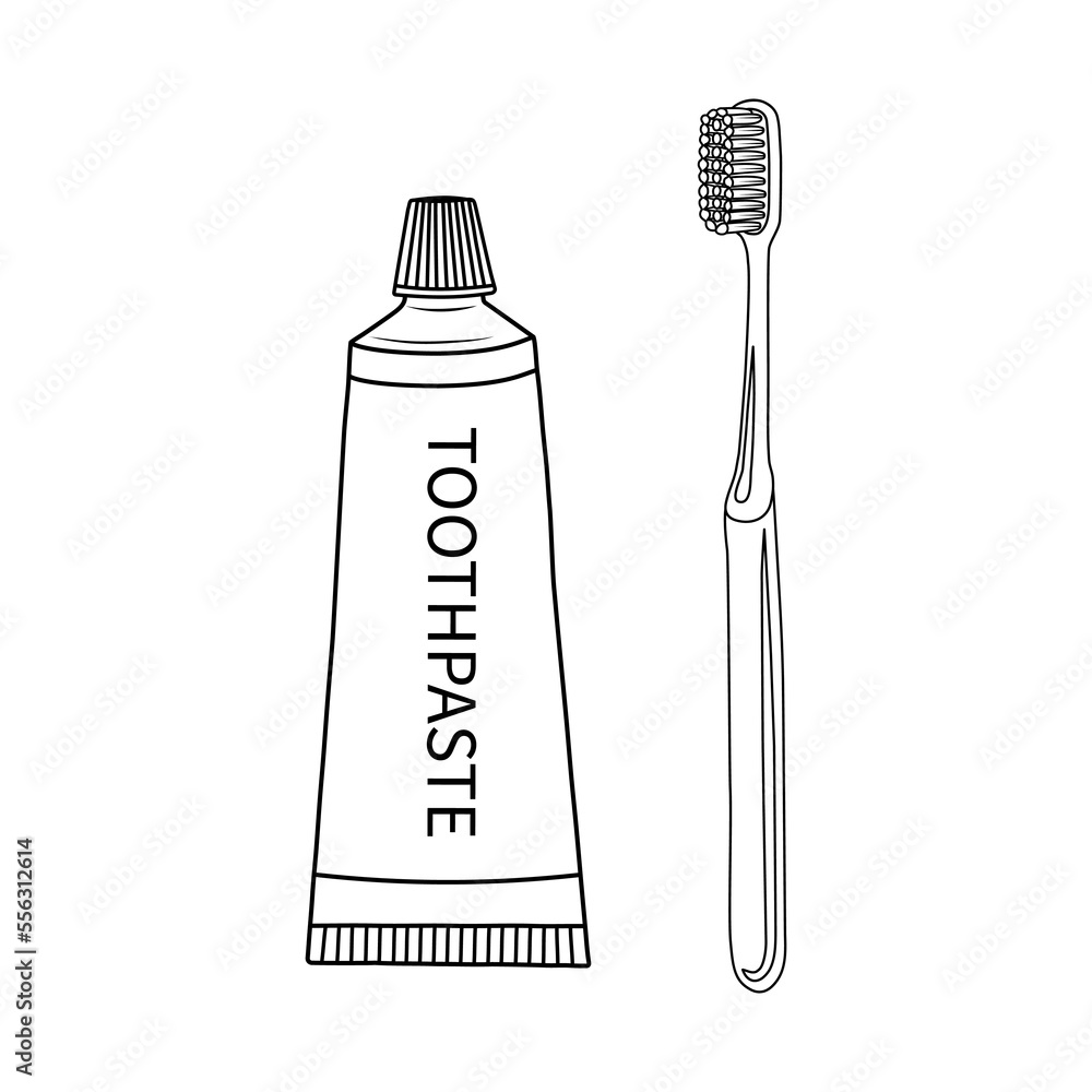 Stock vector toothbrush and toothpaste outline black and white ...