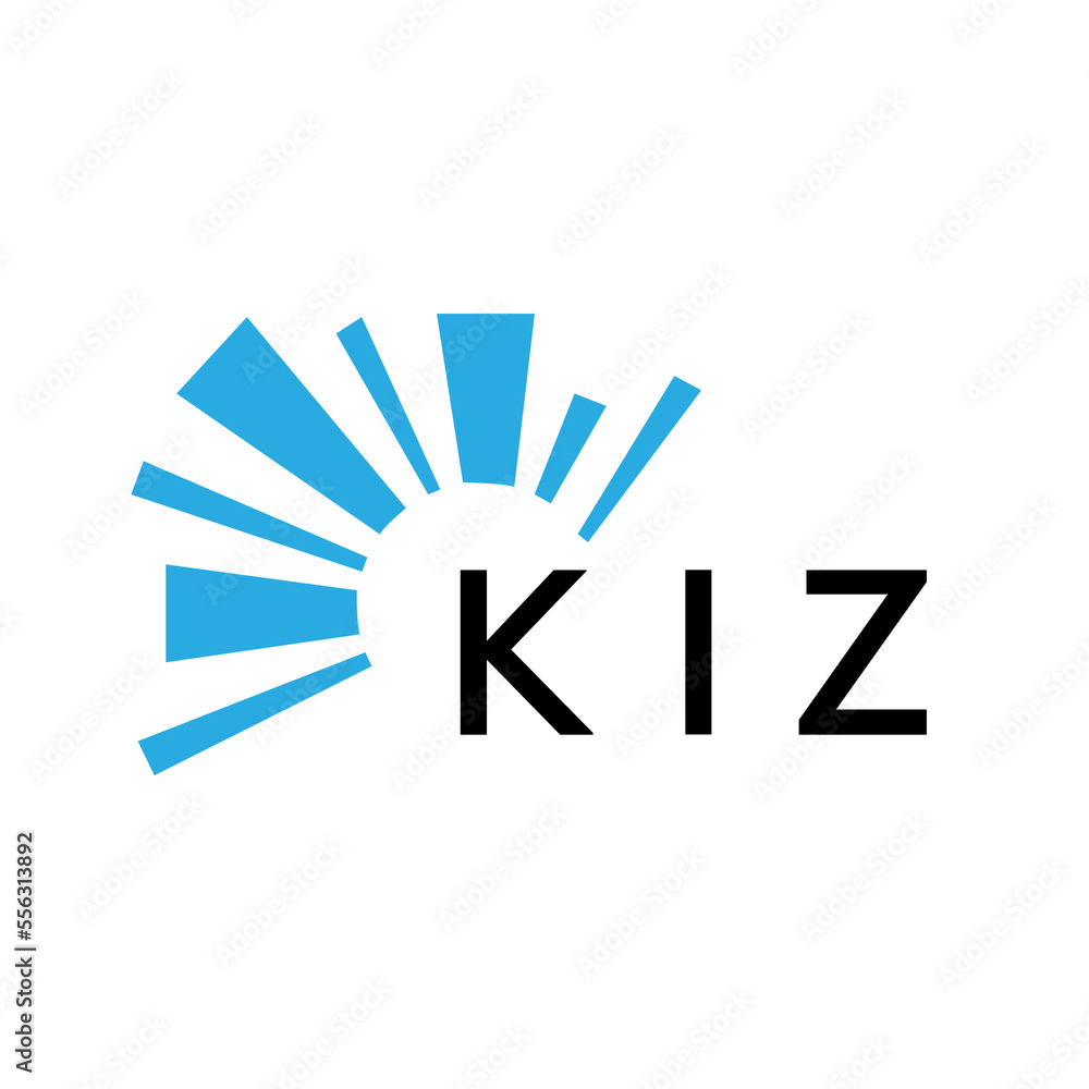 KIZ letter logo. KIZ blue image on white background and black letter ...