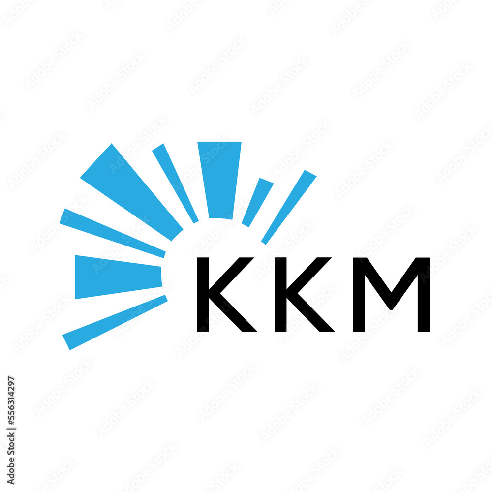 KKM letter logo. KKM blue image on white background and black letter ...