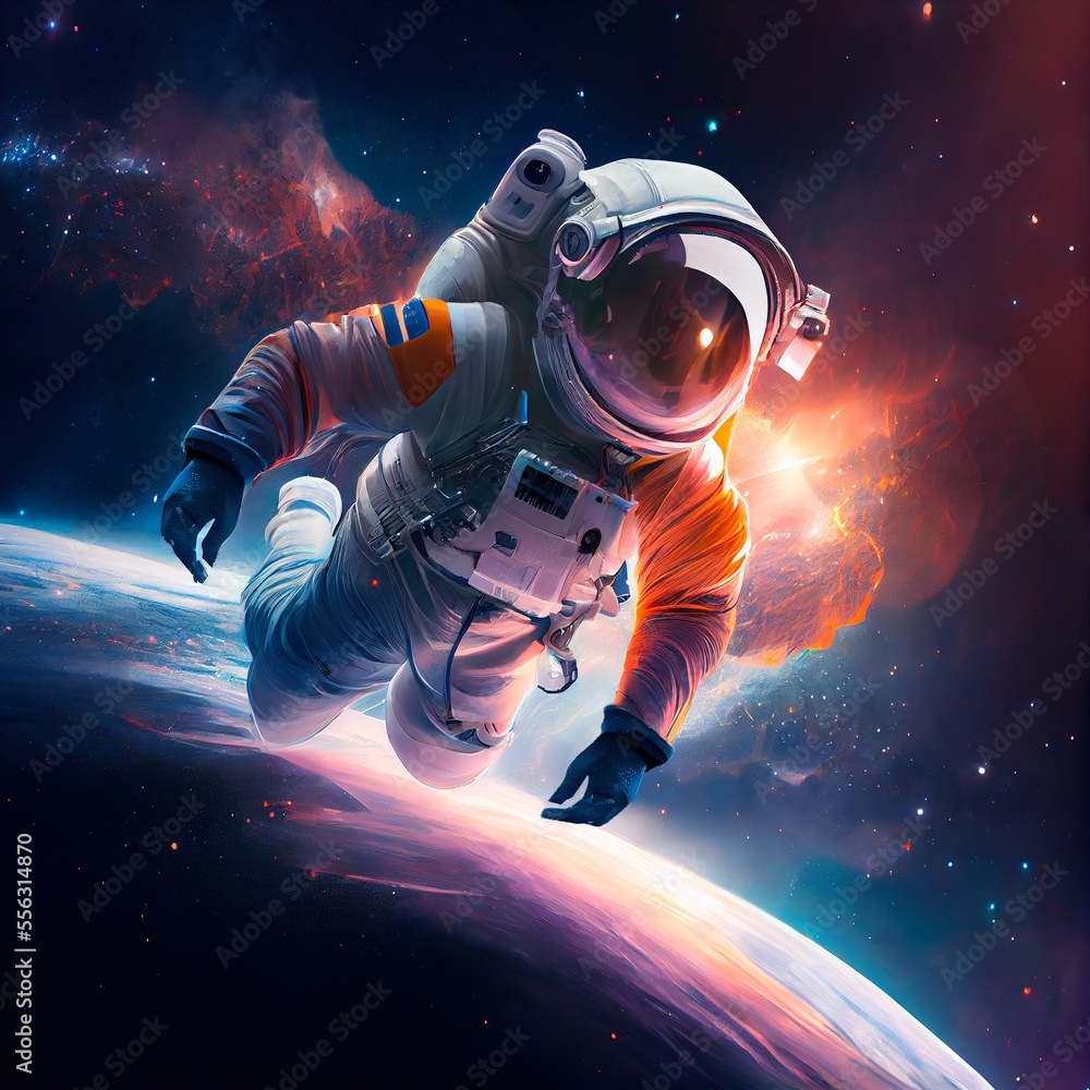 Astronaut flying in zero gravity. High-tech astronaut from the future ... Astronaut flying in zero gravity. High-tech astronaut from the future ...
