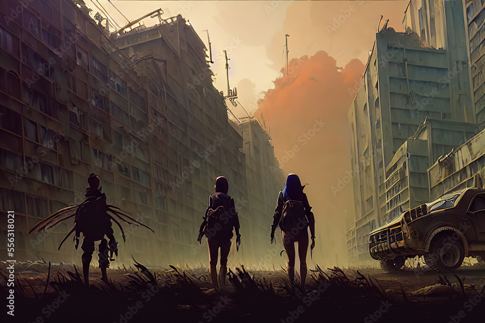 A very detailed representation of a post apocalyptic world outer space ...